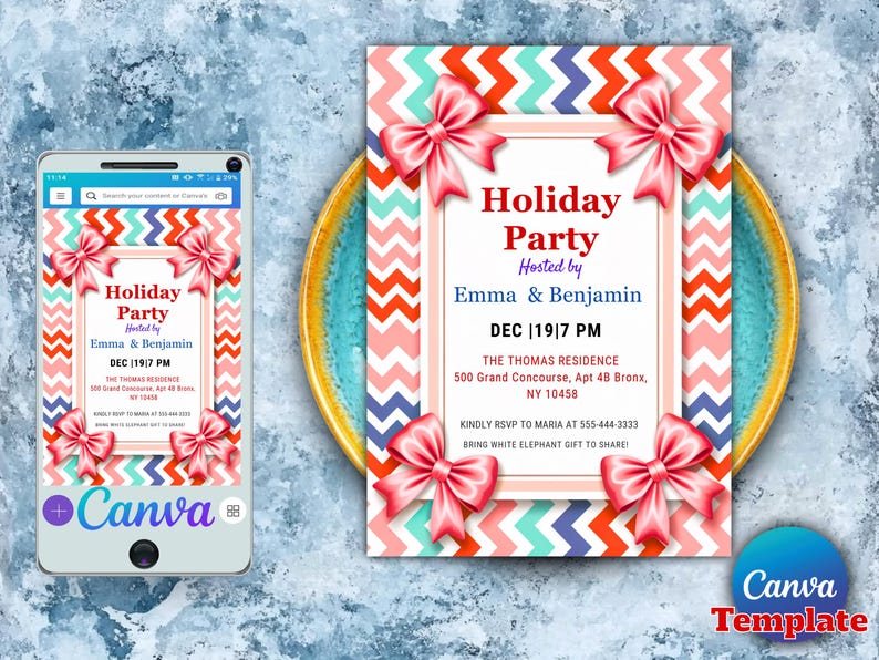Holiday Party Invitation Template | Editable Canva Design | Digital ...