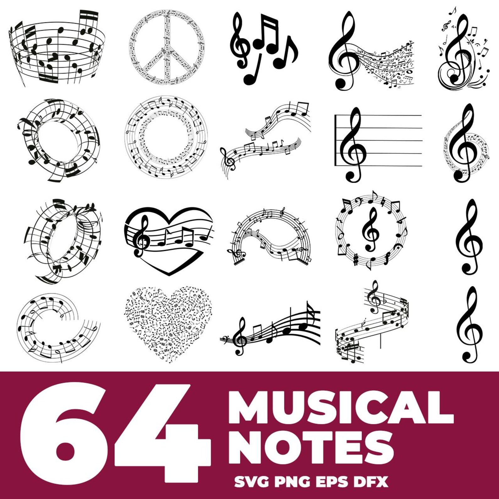 Musical Notes Svg Bundle, Music Notes Clipart, Music Notes Vectors ...
