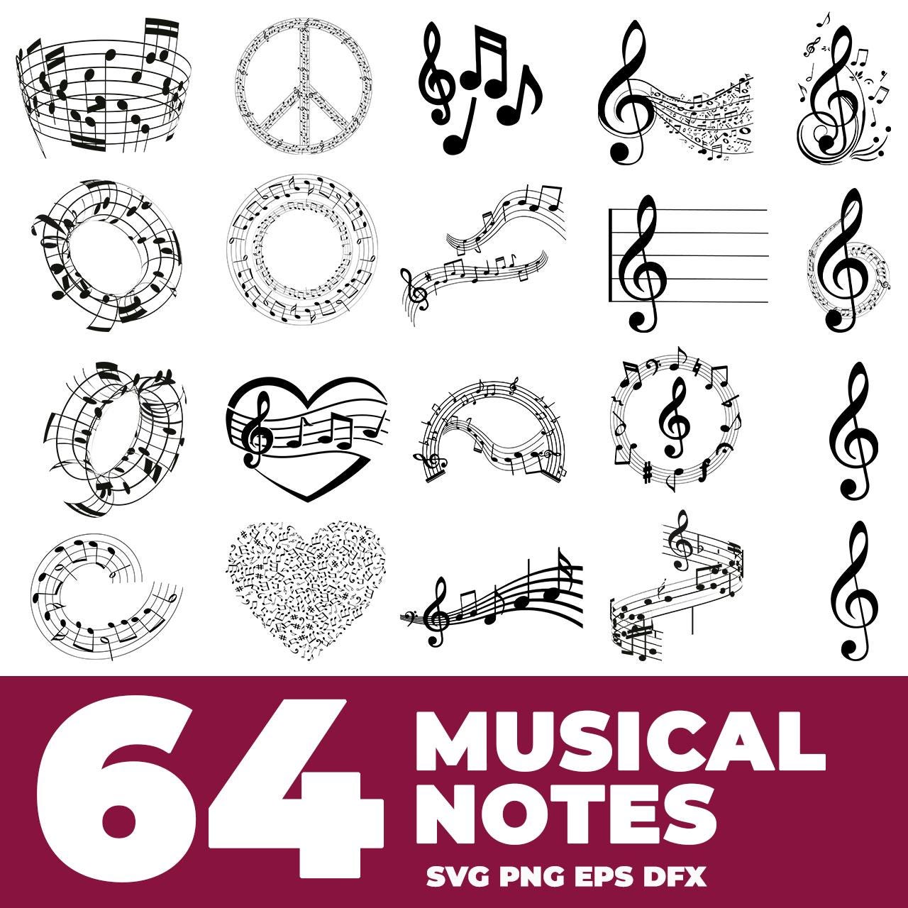 Musical Notes Svg Bundle, Music Notes Clipart, Music Notes Vectors ...