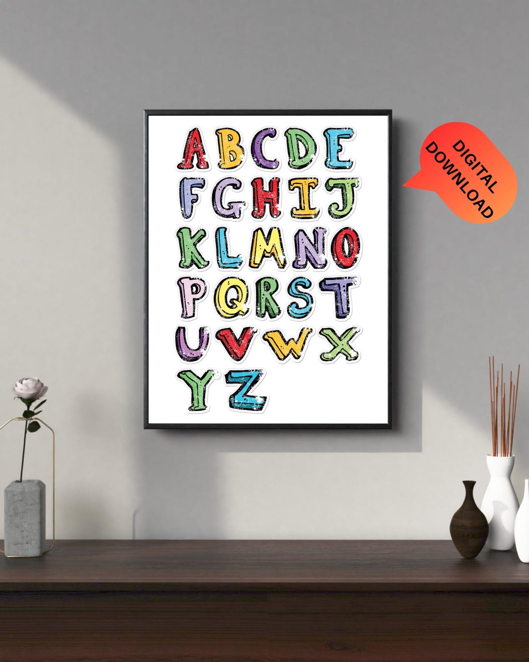 Colorful Alphabet Wall Art Print for Kids Room or Nursery, Educational ...