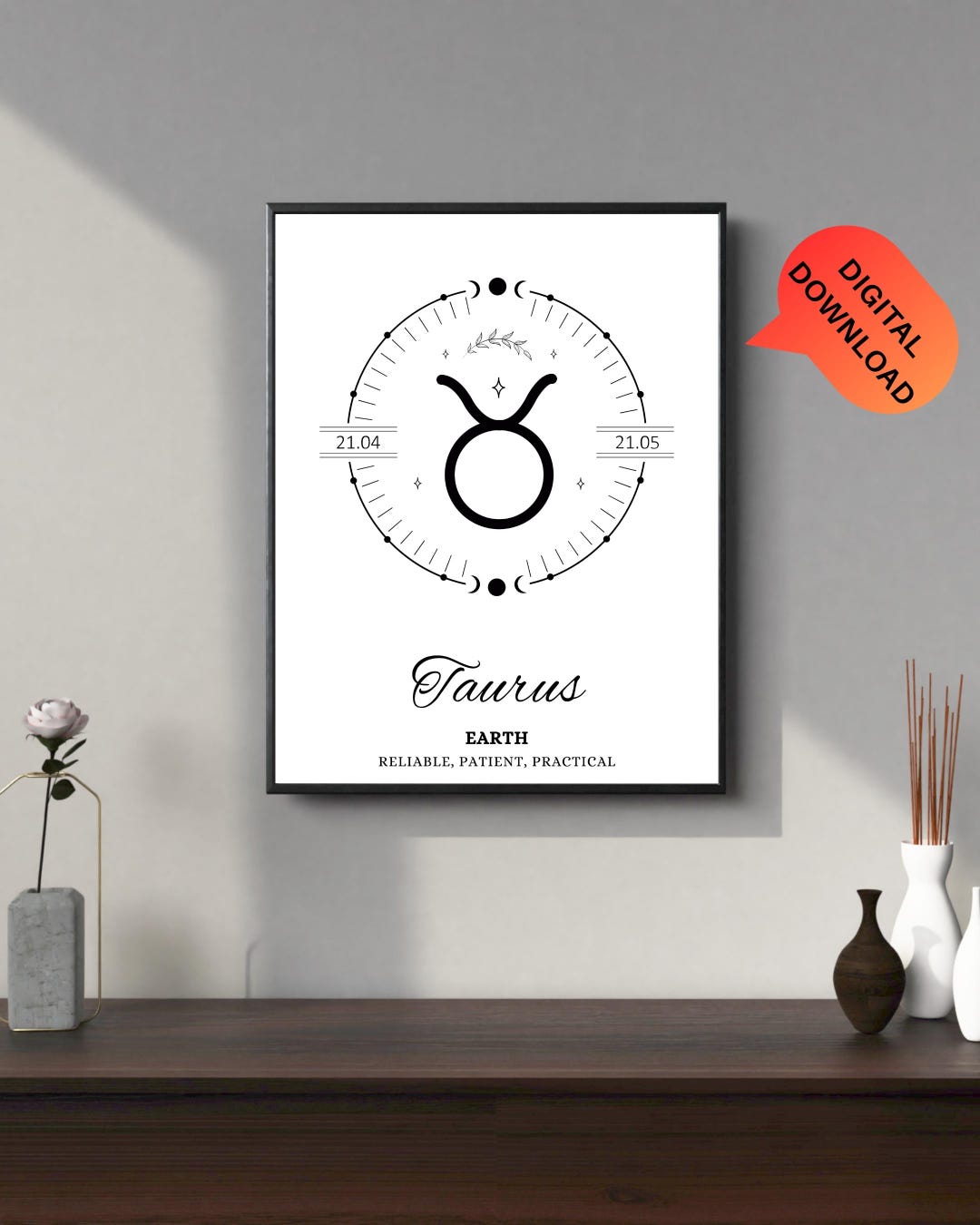 Taurus Zodiac Sign Wall Art Print, Minimalist Astrology Poster ...