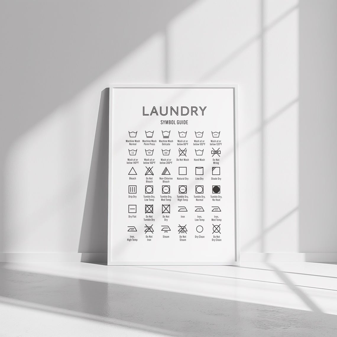 Laundry Room Wall Art Printable - Laundry Symbols Guide - Minimalist ...