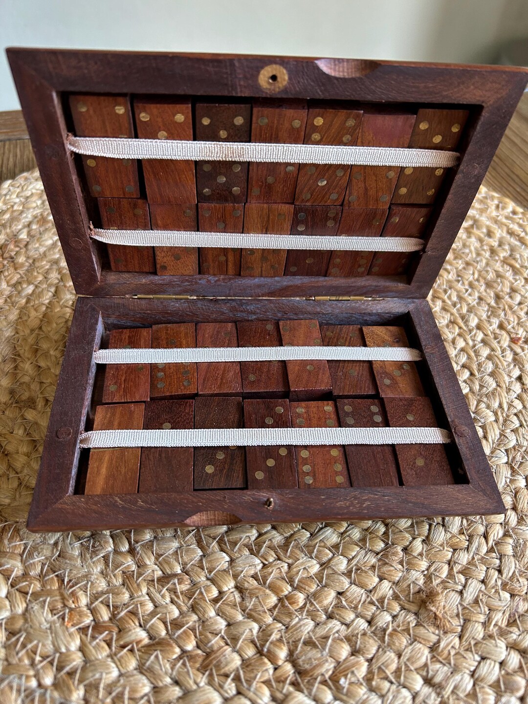Acacia Wood Domino Set With Brass Inlay - Folding Travel Game - Etsy