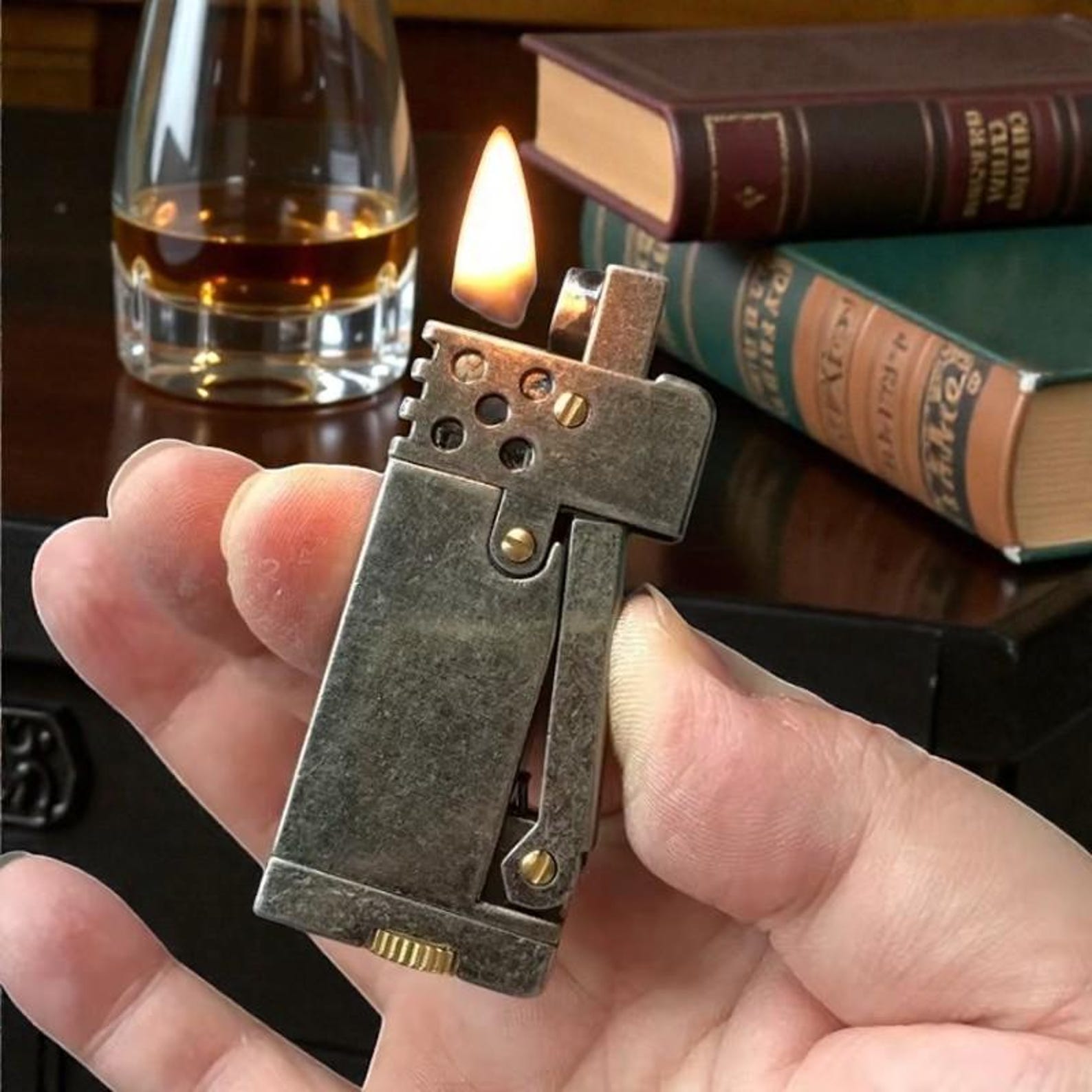 Retro Brass Kerosene Lighter, Vintage Side Press Flint, Refillable Oil ...