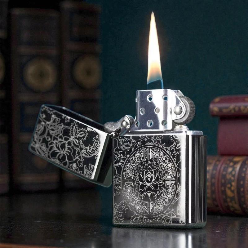 Black Ice Engraved Metal Lighter With Vintage Floral Design • Windproof ...