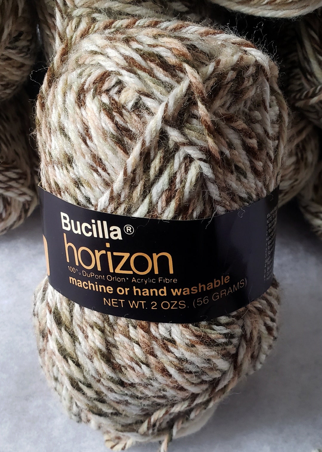 Vintage Bucilla Hoizon Variegated Ivory Tan Brown Olive Aran Weight ...
