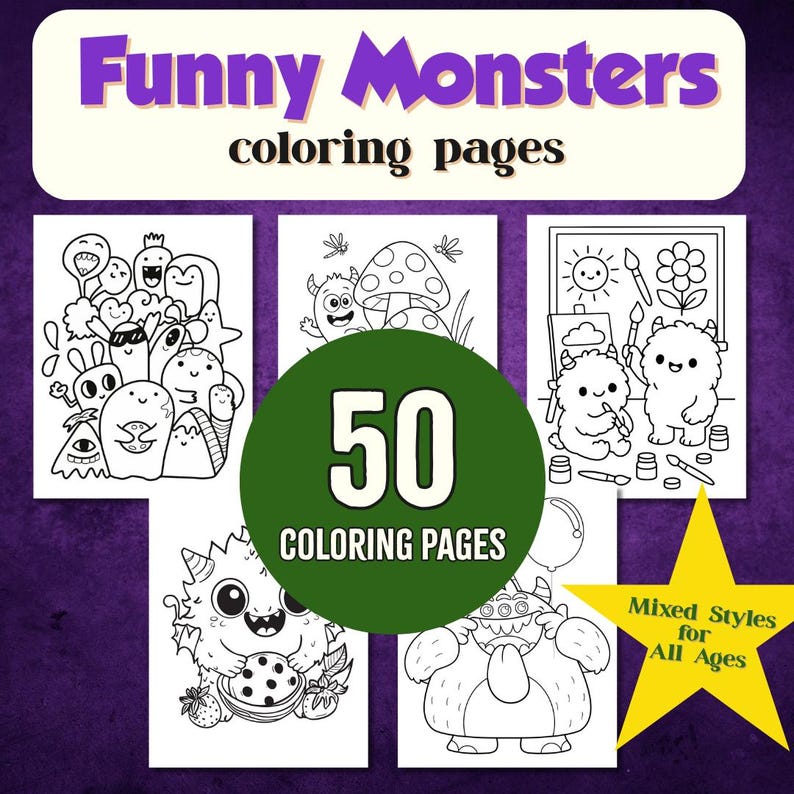 Funny Monsters Coloring Pages - Etsy