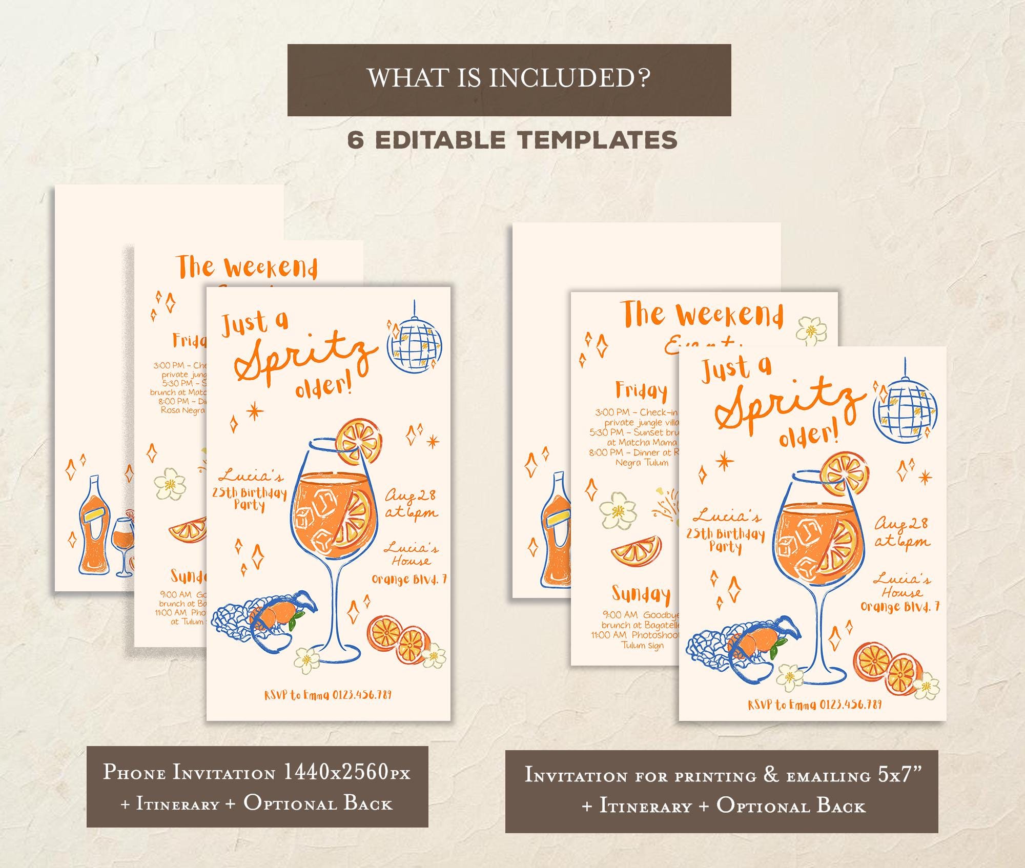 Spritz Birthday Party Invitation Template, Hand Drawn Aperol Spritz ...