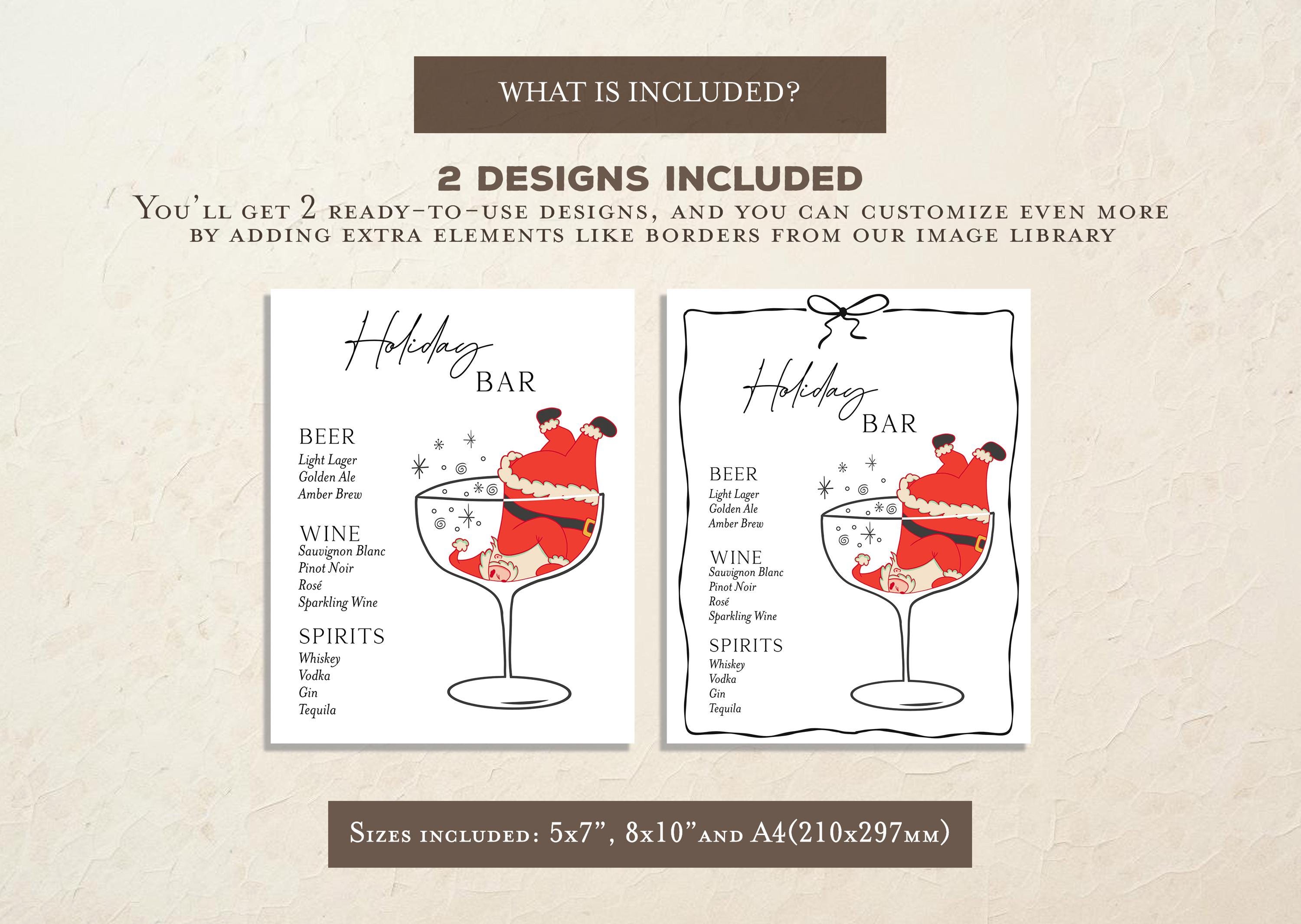 Editable Holiday Bar Sign, Christmas Bar Menu Template, Funny Santa ...