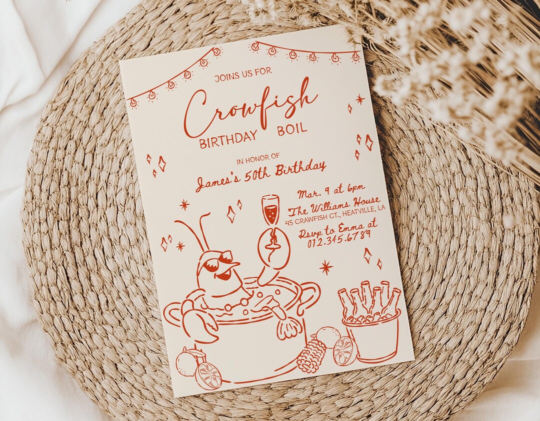 Crawfish Boil Birthday Invite, Crawfish Boil Invitation, Editable ...