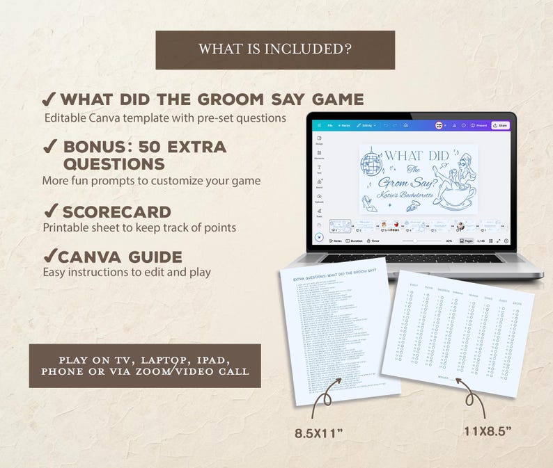 Bachelorette Trivia Game: What Did the Groom Say? Editable Canva ...