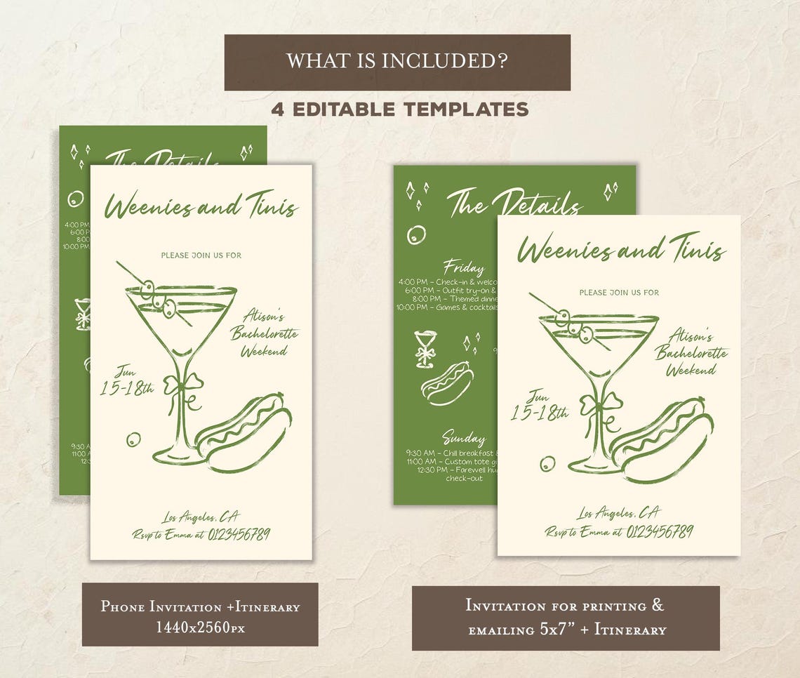 Weenies and Tinis Party Invitation Template, Instant Download ...