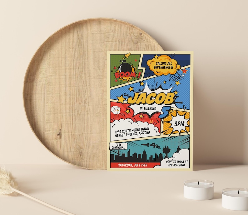 Superhero Invitation, Comic Birthday Party Invitation, Editable ...