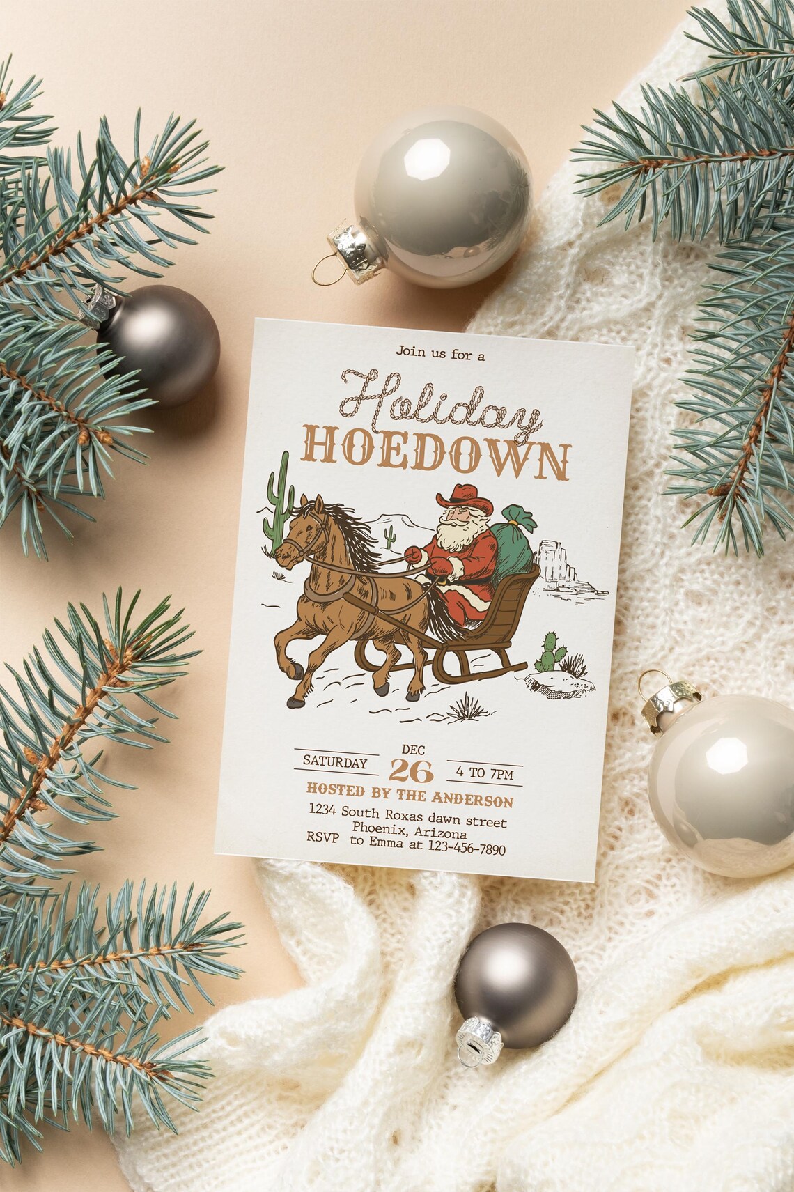 Western Christmas Party Invitation, Cowboy Holiday Invitation, Country ...