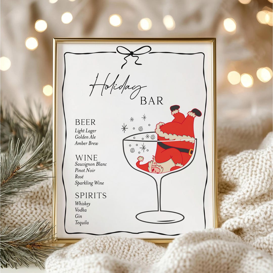 Editable Holiday Bar Sign, Christmas Bar Menu Template, Funny Santa ...