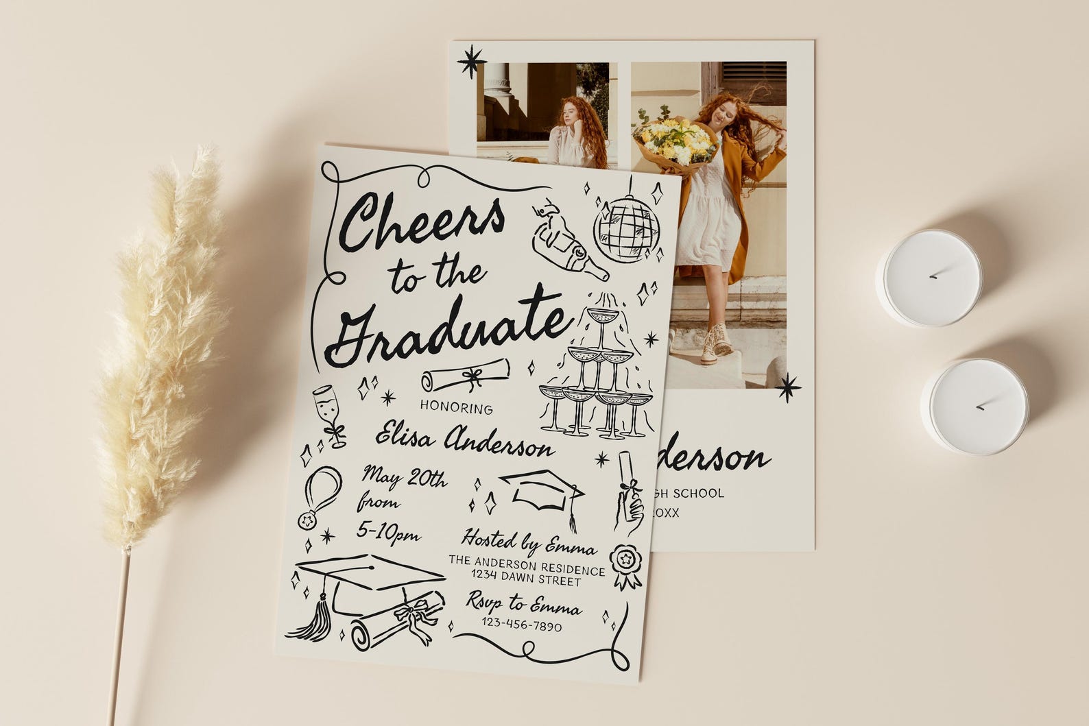 Doodle Style Graduation Invitation Template, Senior Graduation ...