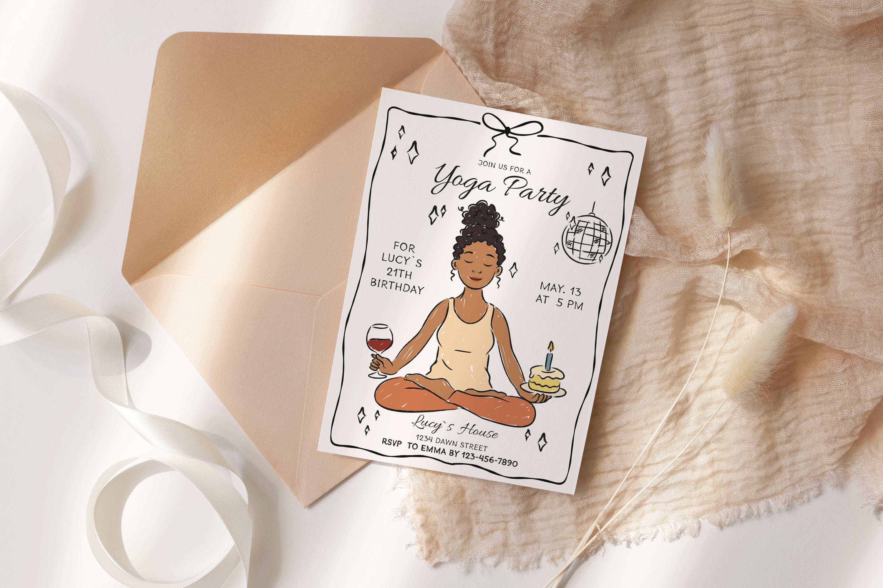 Editable Yoga Party Invitation, Yoga Birthday Invite, Digital Printable ...