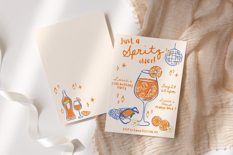 Spritz Birthday Party Invitation Template, Hand Drawn Aperol Spritz ...