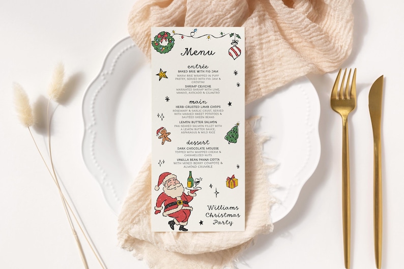 Editable Christmas Dinner Menu Template, Friendsmas Holiday Party Menu ...
