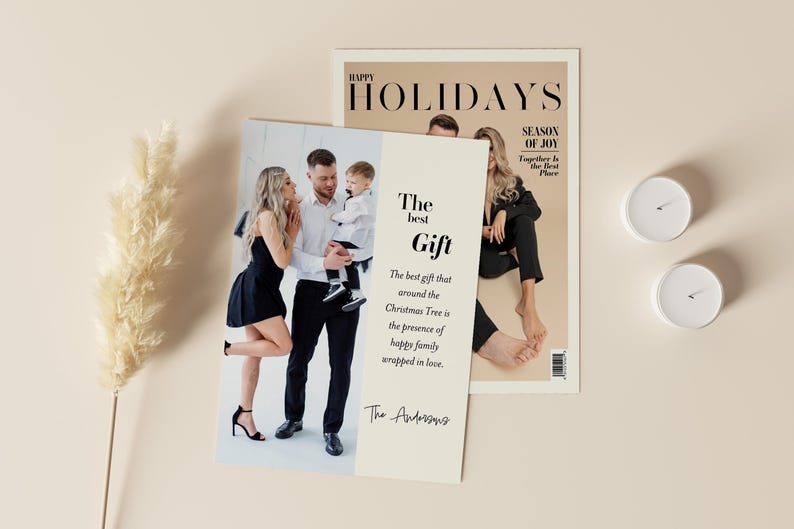 Holiday Photo Card Magazine Style, Custom Family Christmas Card, Modern ...