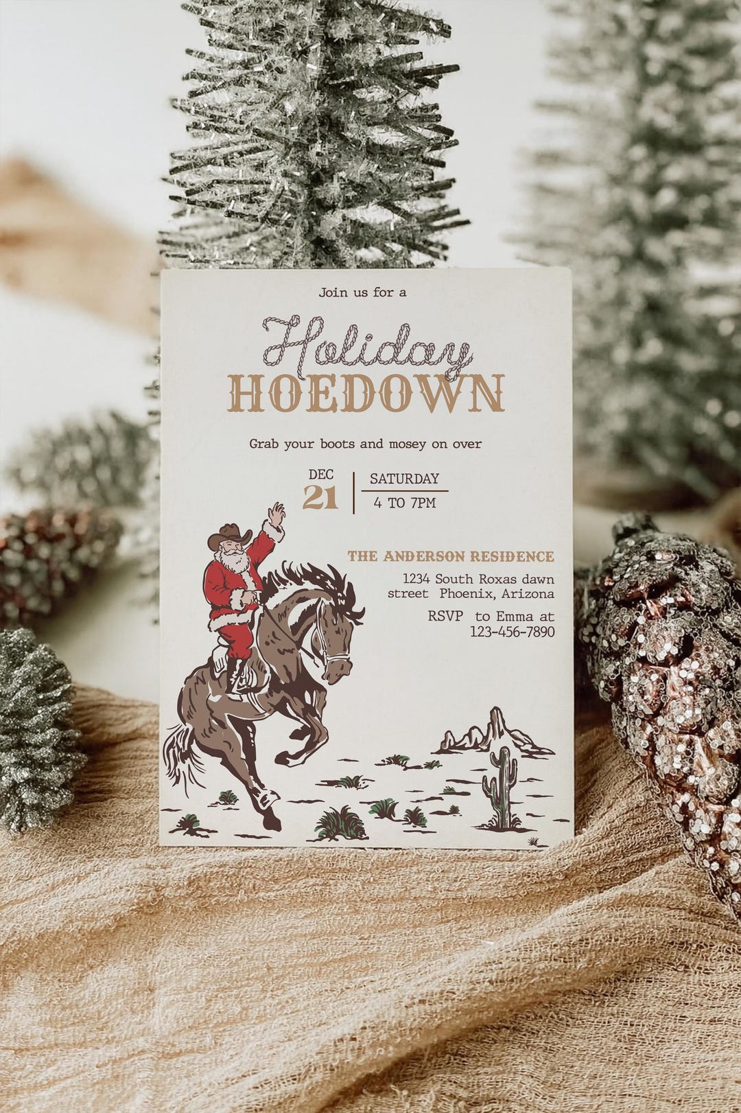 Western Christmas Party Invitation, Cowboy Holiday Invitation, Country ...