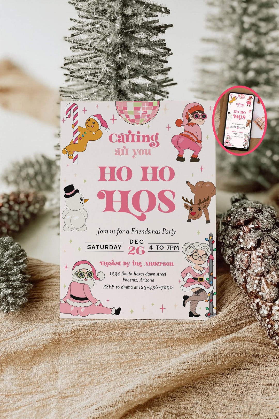 Christmas Party Invitation, Friendsmas Girls Night Invite, “ho Ho Hos ...