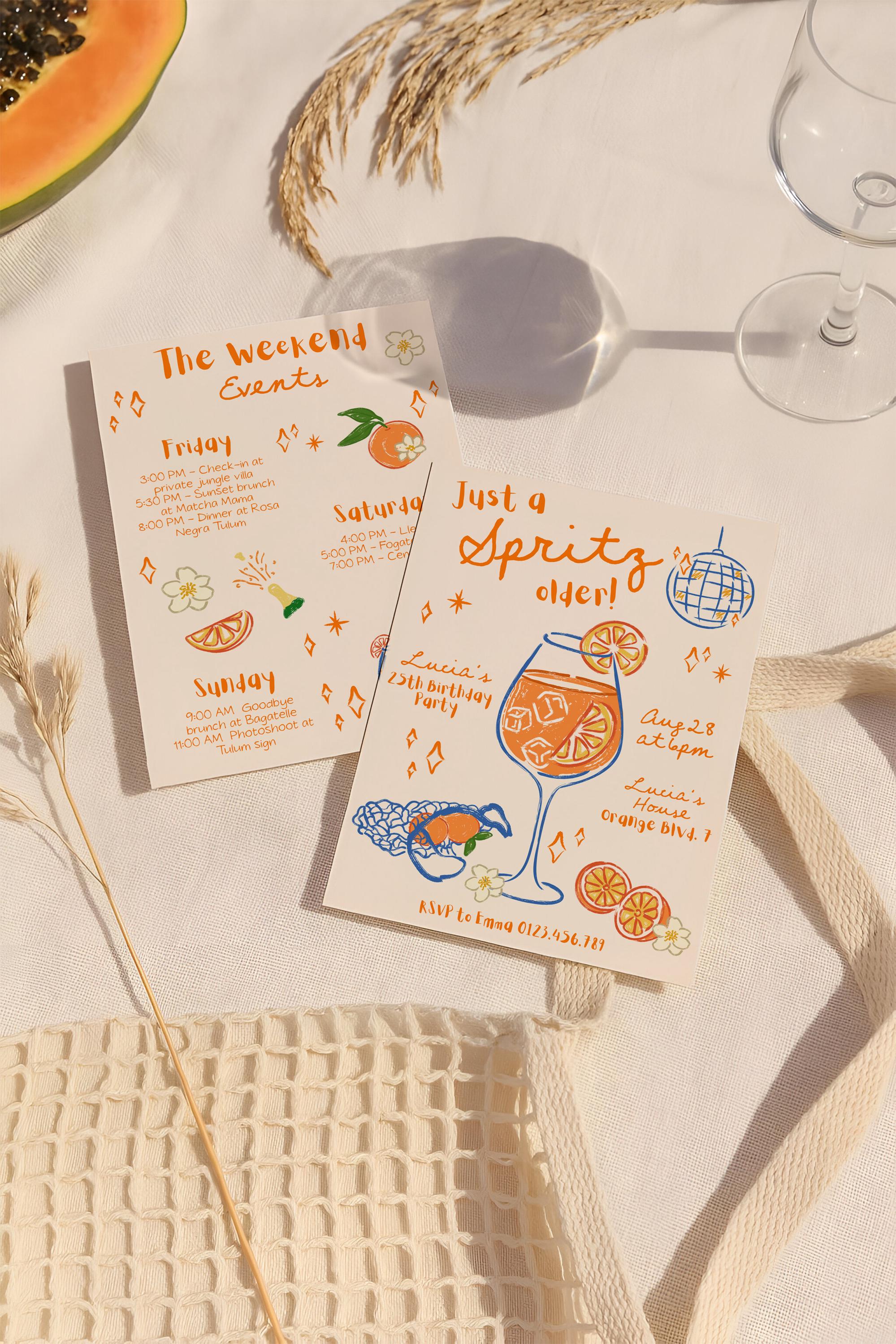 Spritz Birthday Party Invitation Template, Hand Drawn Aperol Spritz ...