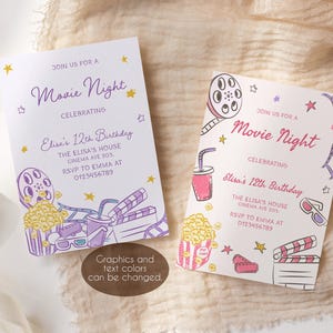 Hand Drawn Movie Night Invitation Template, Girls Movie Birthday ...