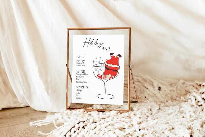Editable Holiday Bar Sign, Christmas Bar Menu Template, Funny Santa ...
