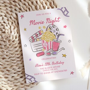 Hand Drawn Movie Night Invitation Template, Girls Movie Birthday ...