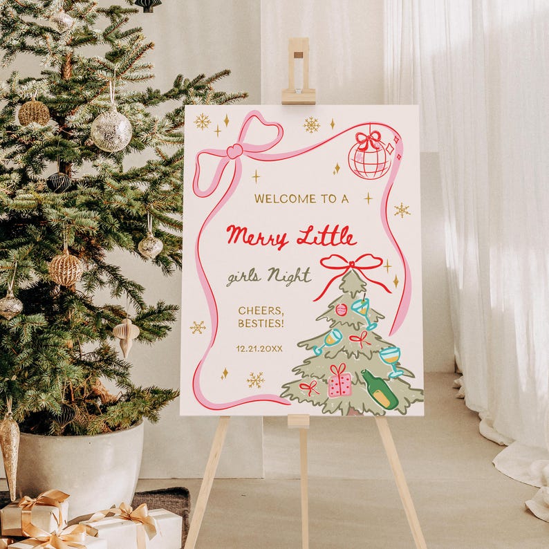 Merry Little Girls Night Welcome Sign | Editable Christmas Party Sign ...