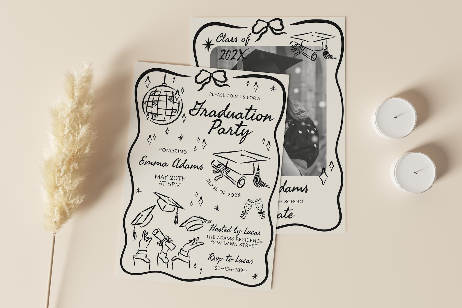 Doodle Style Graduation Invitation Template, Senior Graduation ...