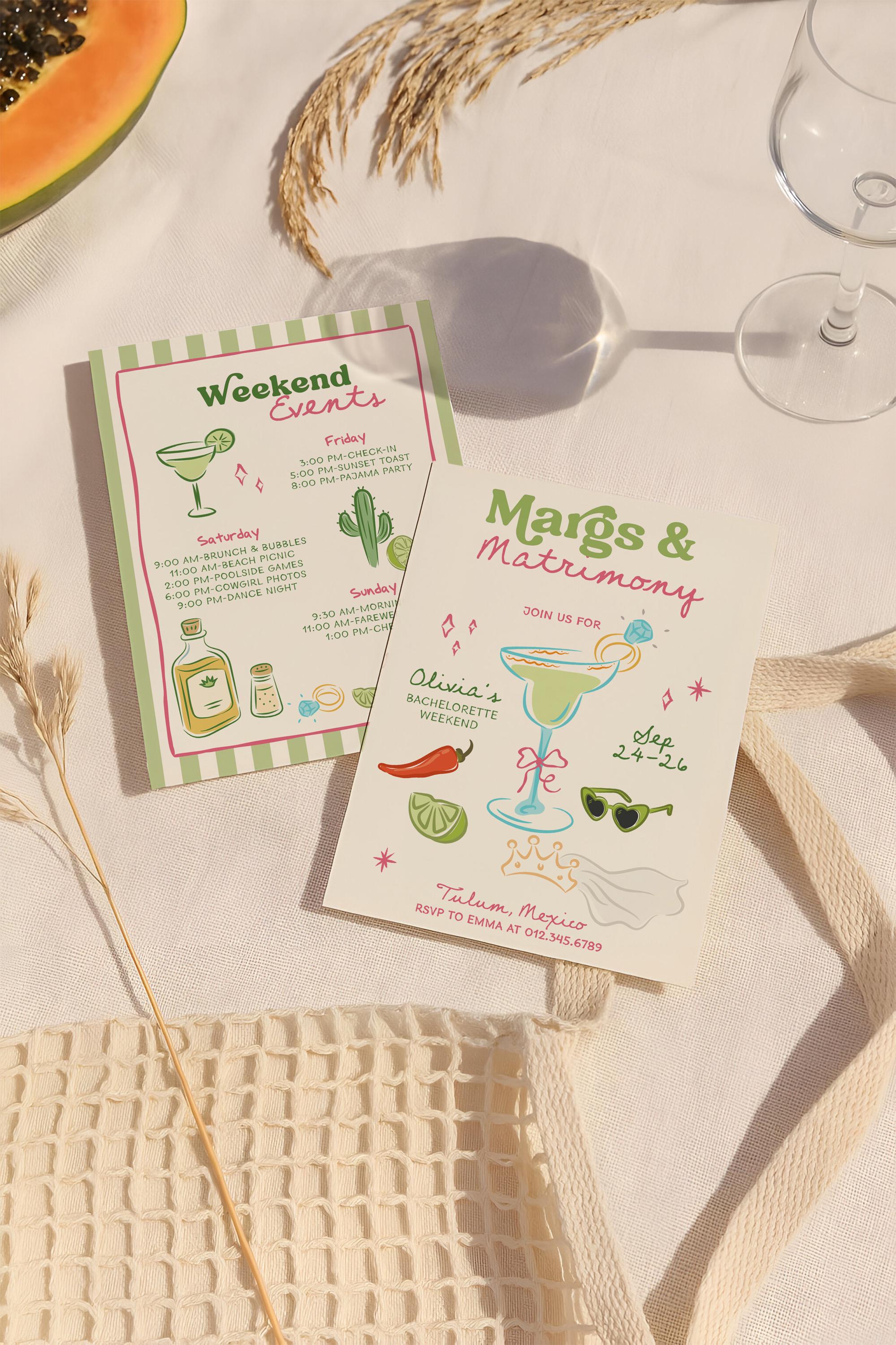 Margs and Matrimony Bachelorette Party Invitation and Itinerary, Final ...