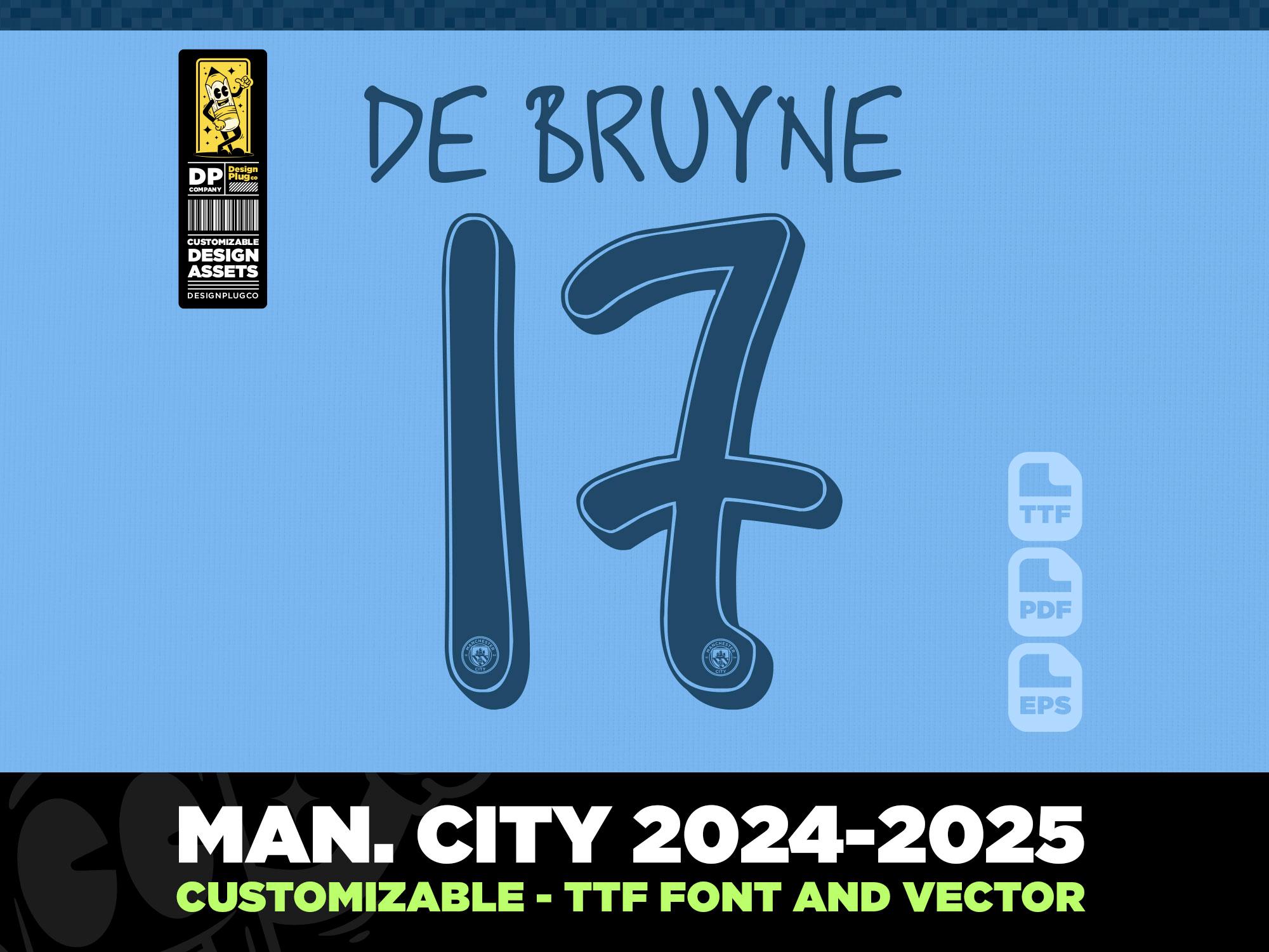 Manchester City, Jersey Font 24-25 Vector 2024 Ttf, Pdf, Svg, Premier ...