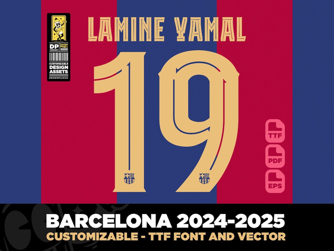 FC Barcelona, Jersey Font 24-25 Vector 2024 Ttf, Pdf, Svg, Lewandowski ...