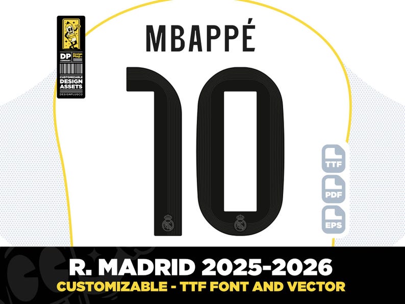 Real Madrid CF, 2025-2026 Font Jersey Vector, UCL, Pdf, Svg, Ttf ...