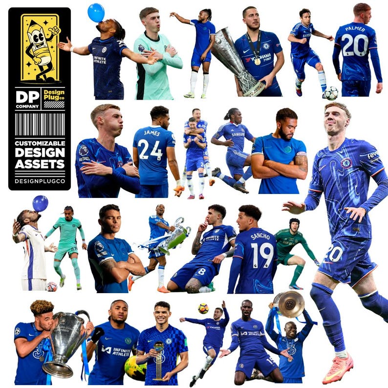 Chelsea FC PNG Collection Bundle – Digital Stickers, Silhouettes, and ...