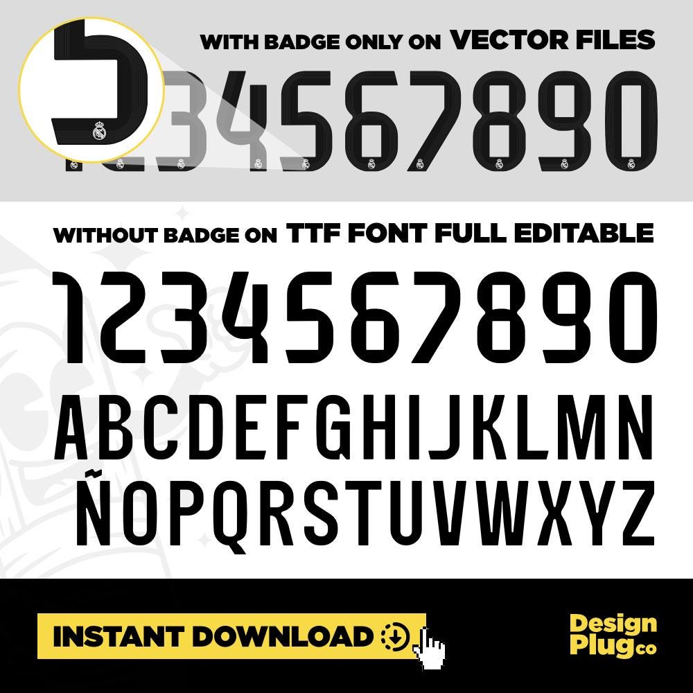 Real Madrid CF, 2025-2026 Font Jersey Vector, UCL, Pdf, Svg, Ttf ...