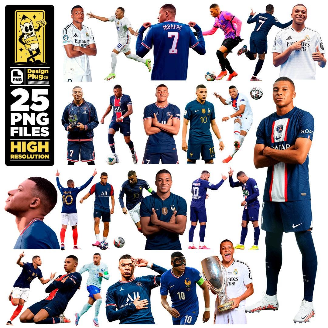 Kylian Mbappé PNG Bundle – High-quality Digital Stickers Featuring ...