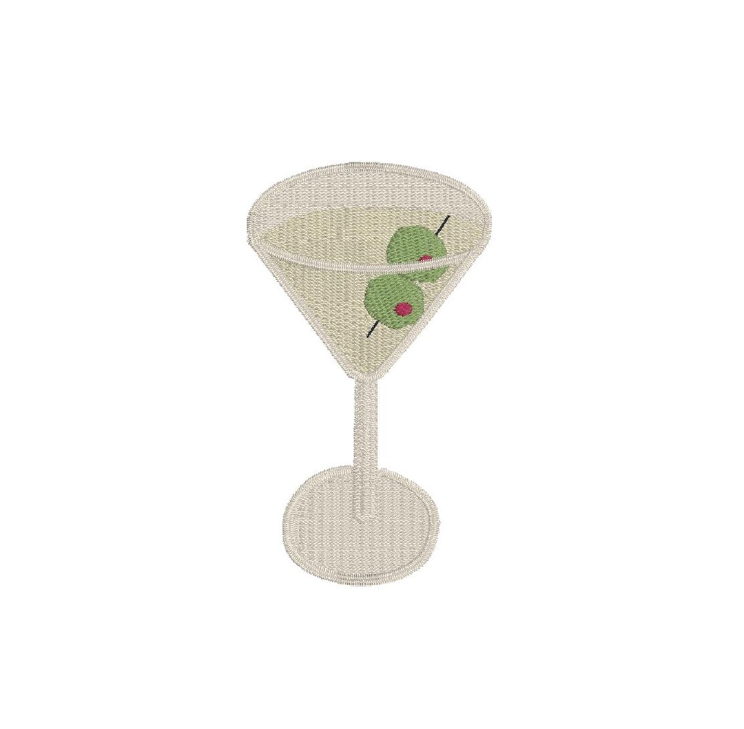 Martini Embroidery Design • Filled Stitch Cocktail Machine Embroidery ...