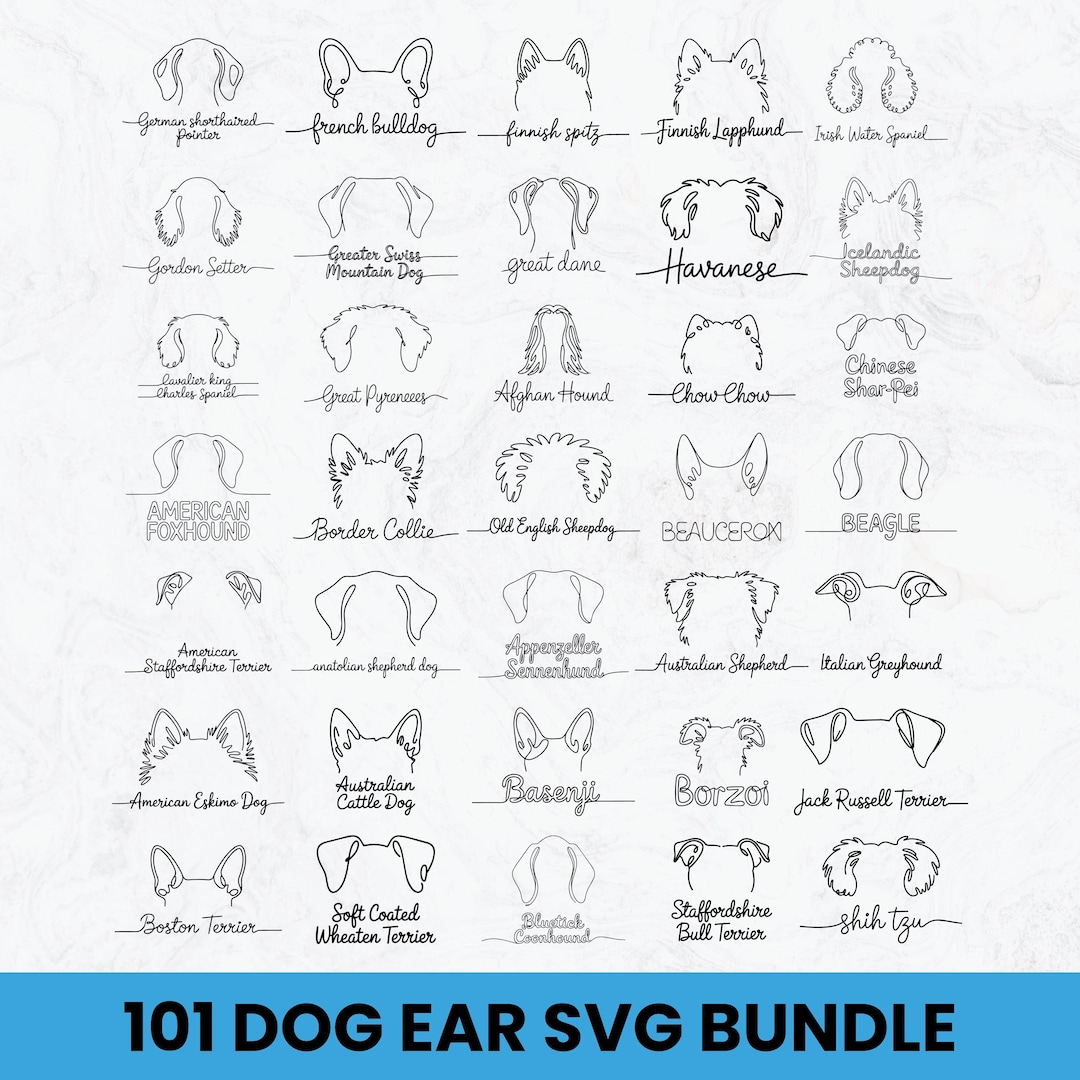 Dog Ear,dog Ears Line Art ,dog Breeds SVG Clipart Bundle, Dog Breed ...
