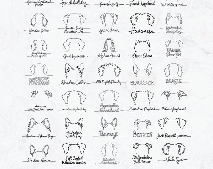 Dog Ear,dog Ears Line Art ,dog Breeds SVG Clipart Bundle, Dog Breed ...