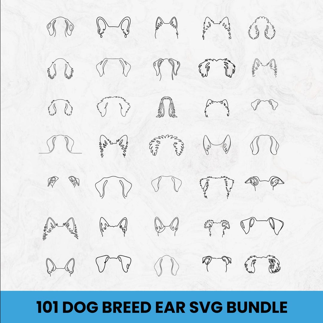 Dog Ear,dog Ears Line Art ,dog Breeds SVG Clipart Bundle, Dog Breed ...