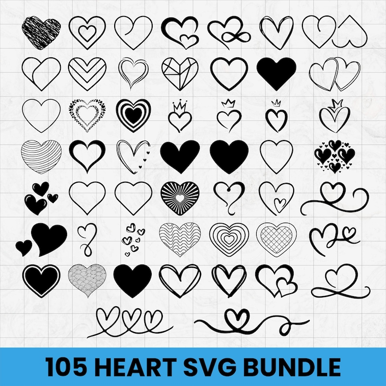 Paquete SVG de corazones: Garabatos y formas sólidas - Diseños para San ...