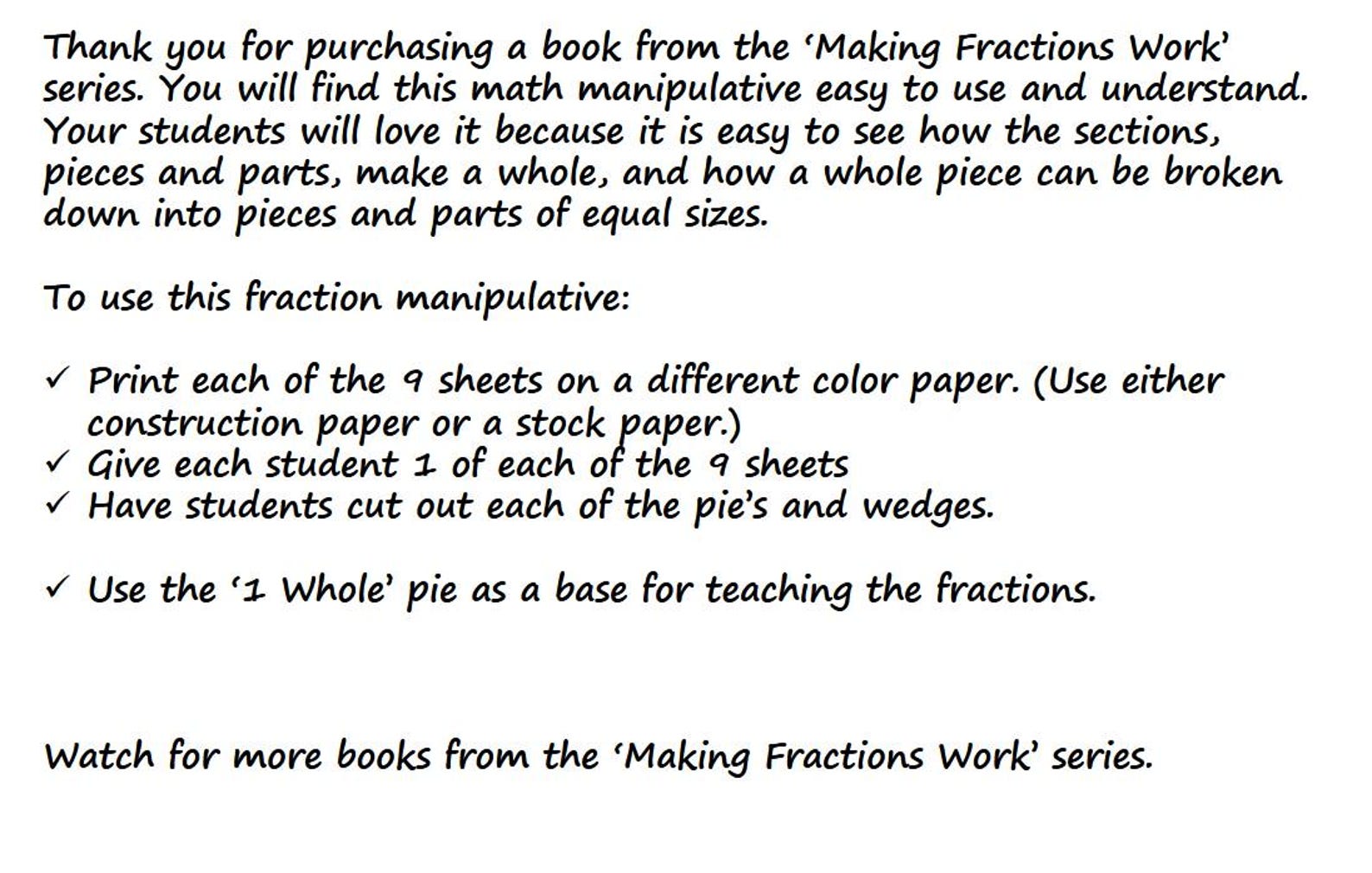 Making Fractions Work: 1 Whole to 1/12th - Etsy