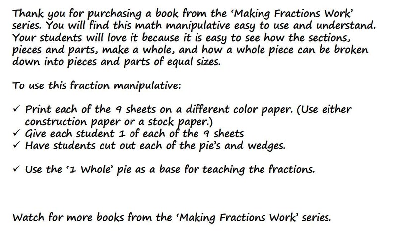 Making Fractions Work: 1 Whole to 1/12th - Etsy