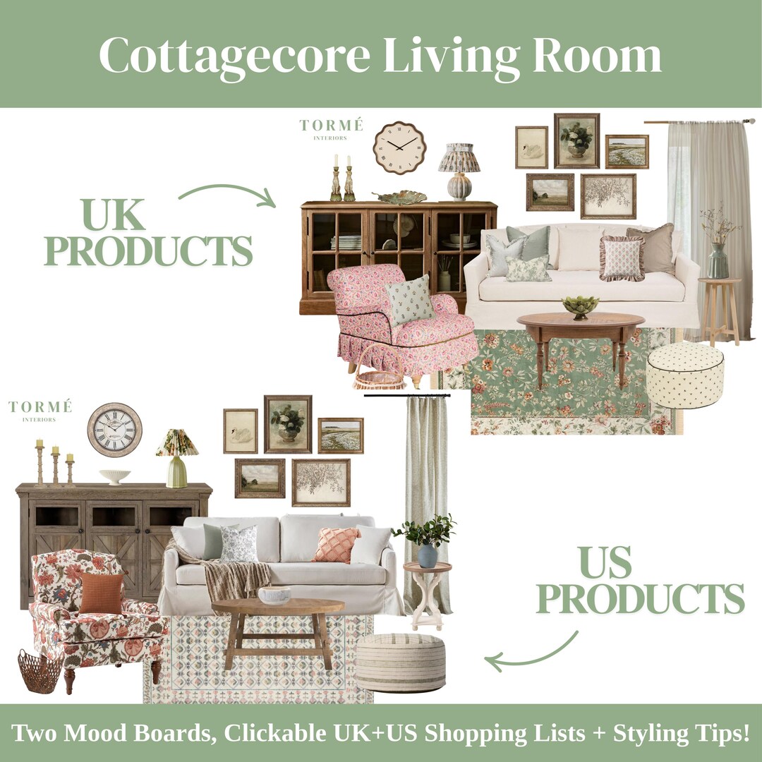 Cottagecore Living Room Design Package | Mood Boards, UK & US Shopping ...