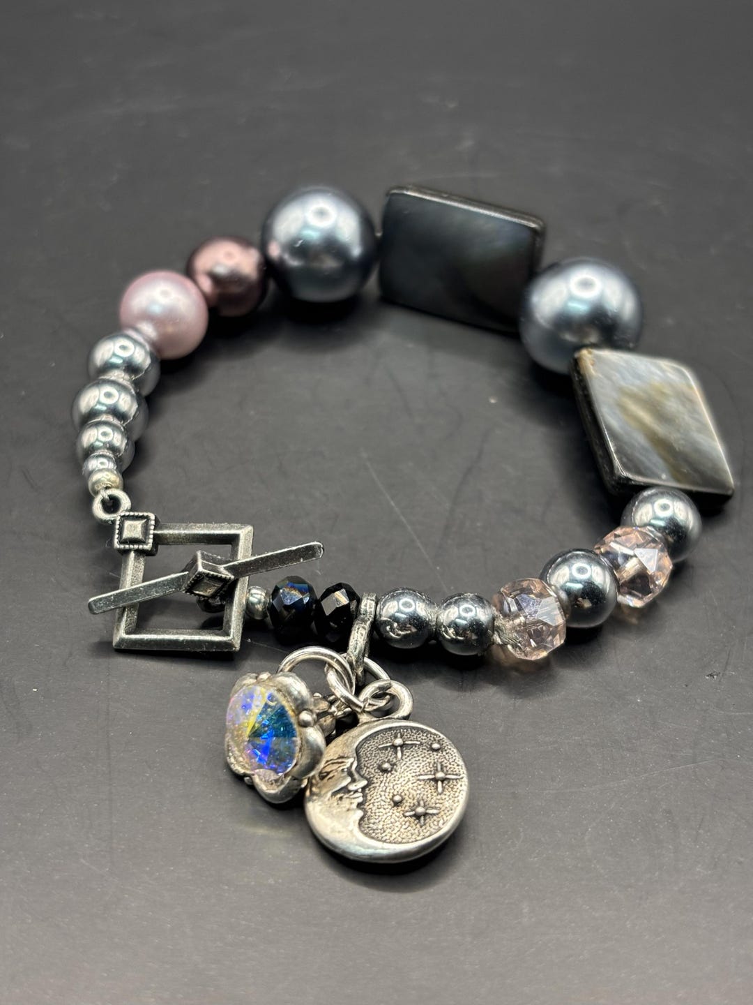 Celestial Shell and Pearl Charm Bracelet, Moon & Crystal Accents - Etsy