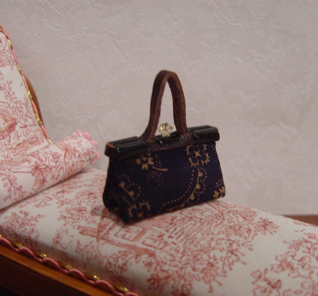 Dollhouse Handbag Purse Miniature Black Tan Floral 1:12 Scale - Etsy