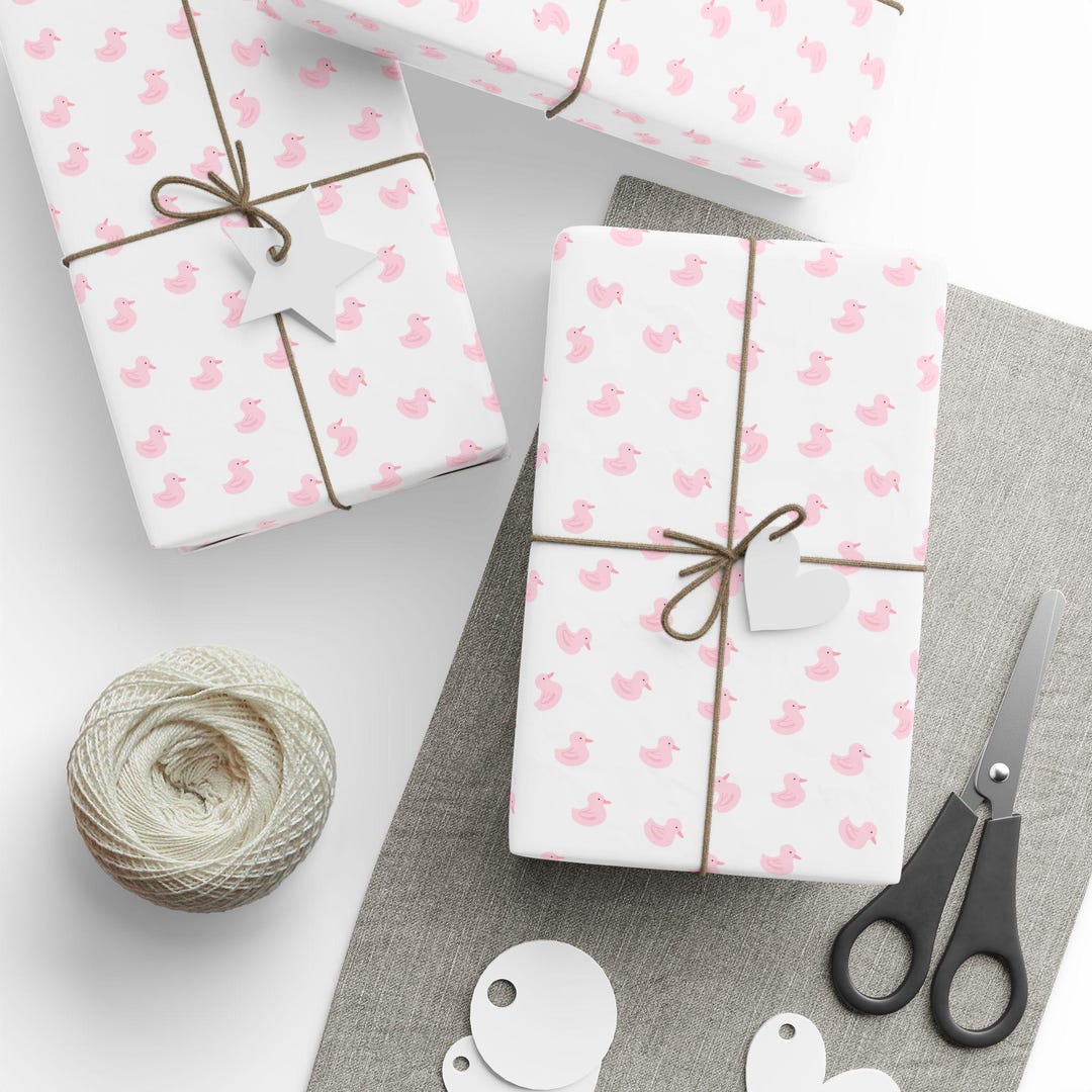 Baby Girl Pink Duck Wrapping Paper, Its a Girl Gift Wrap, Baby Shower ...
